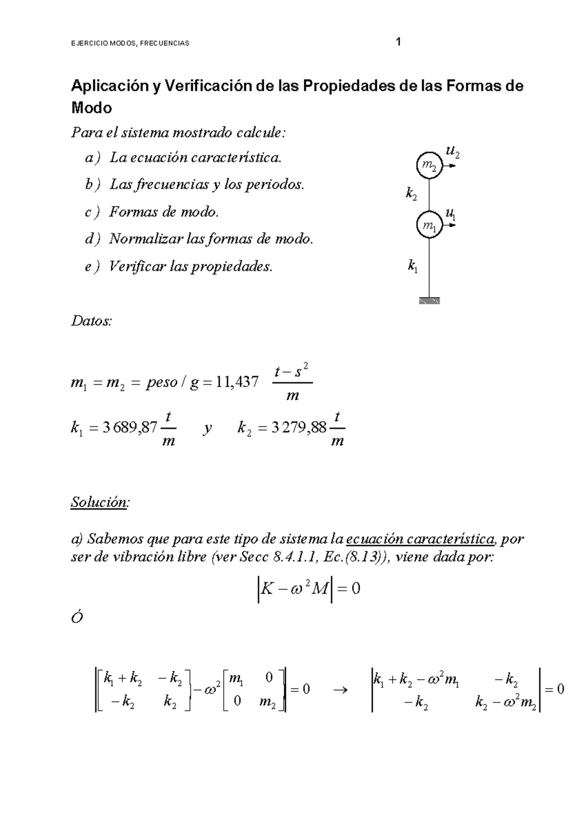 Análisis modal de estructuras - EJERCICIO MODOS, FRECUENCIAS 1 ...