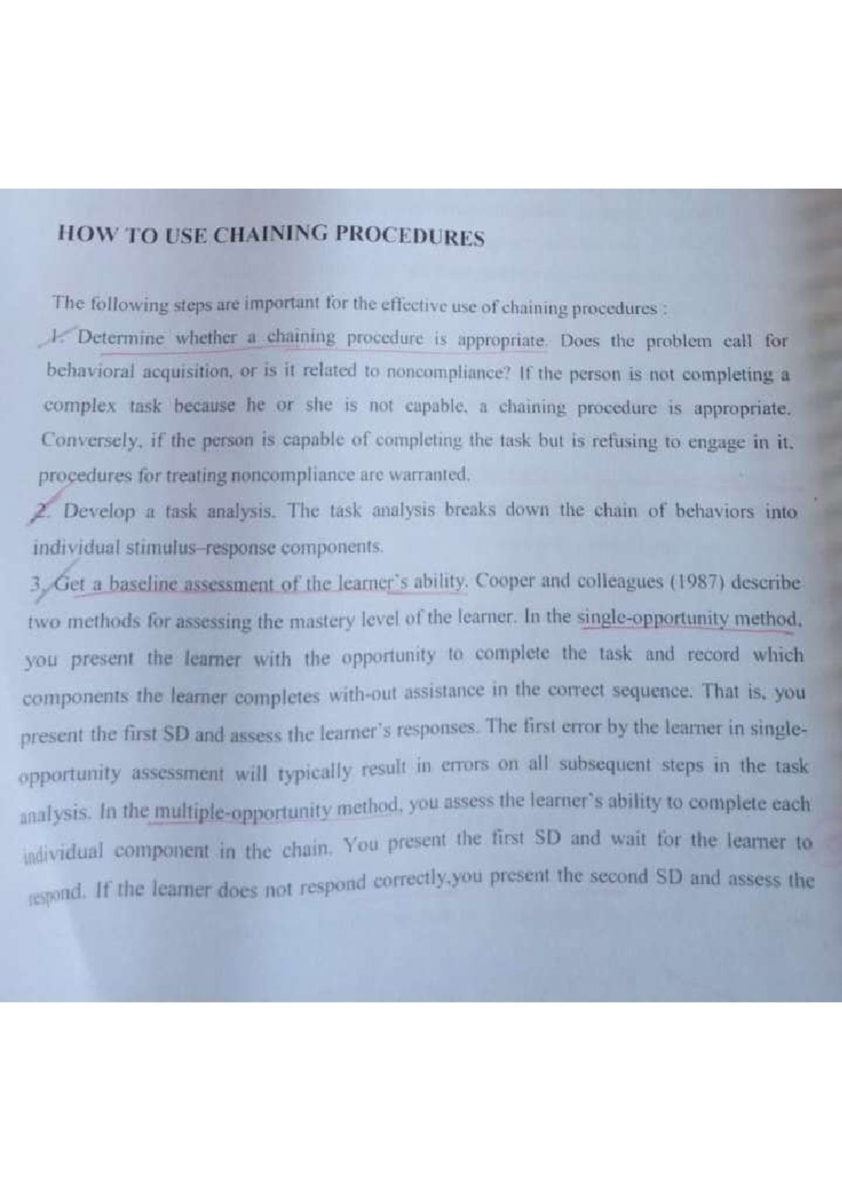 How to use chaining procedure - Counselling Psychology - Studocu