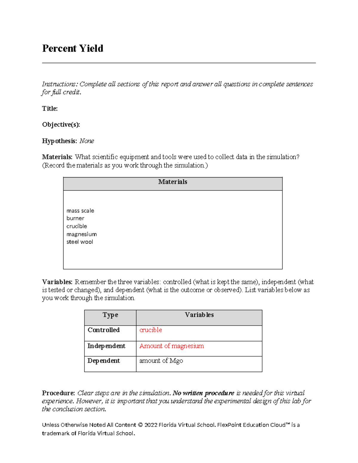 Worksheet 05 07 - chem - Percent Yield Instructions: Complete all ...