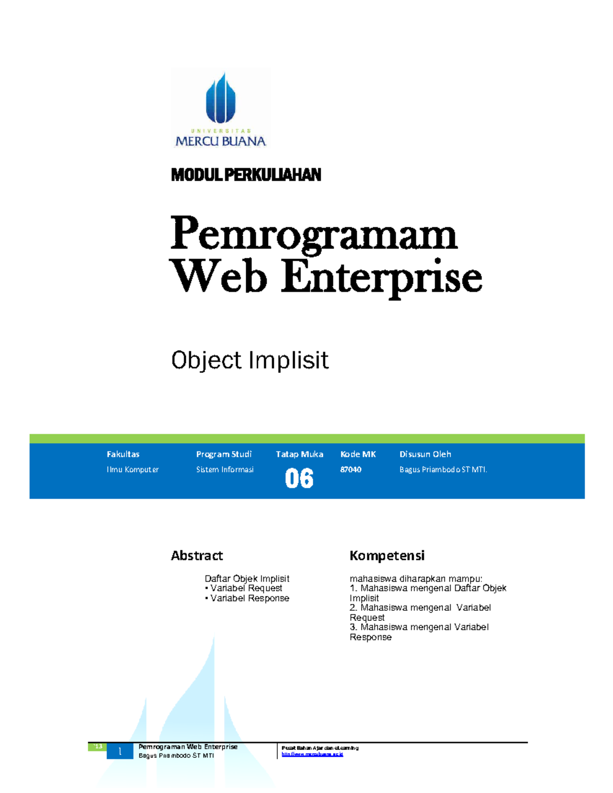 Modul Pemrograman Web Enterprise GJ 1314TM6 - ‘ 1 Pemrograman Web ...