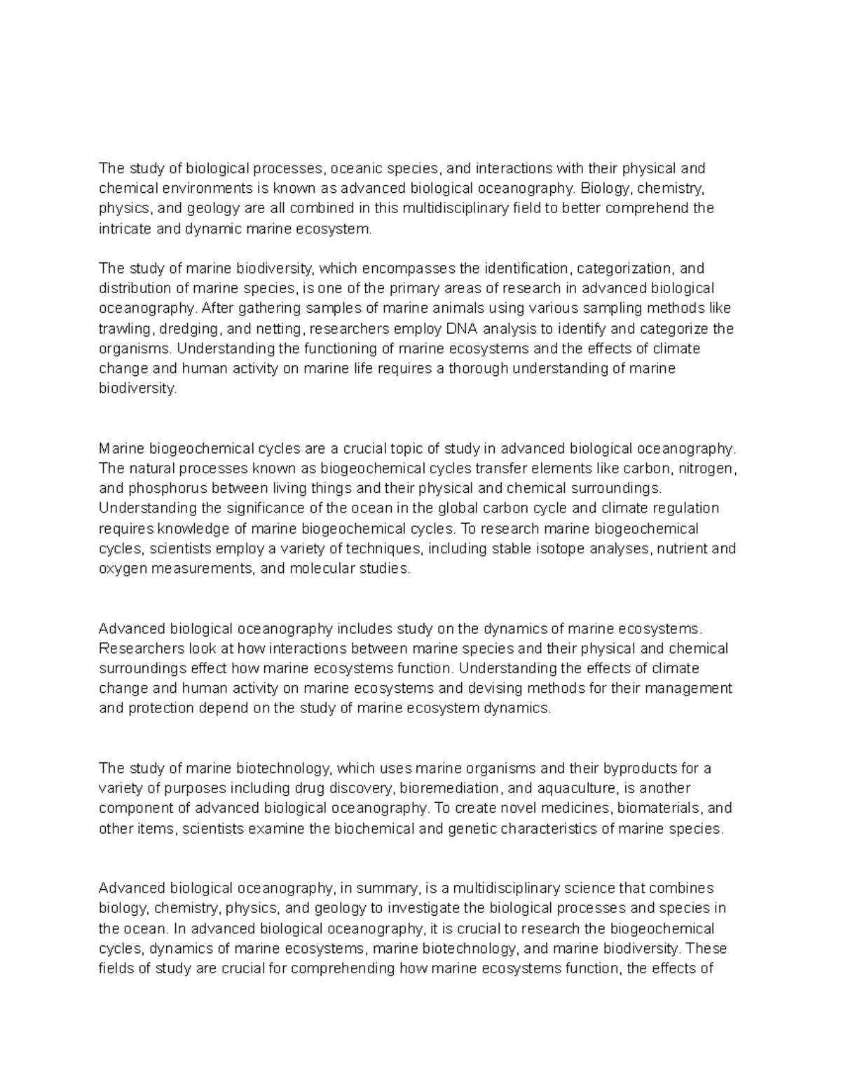 Notes on Advanced Biological Oceanography - The study of biological ...