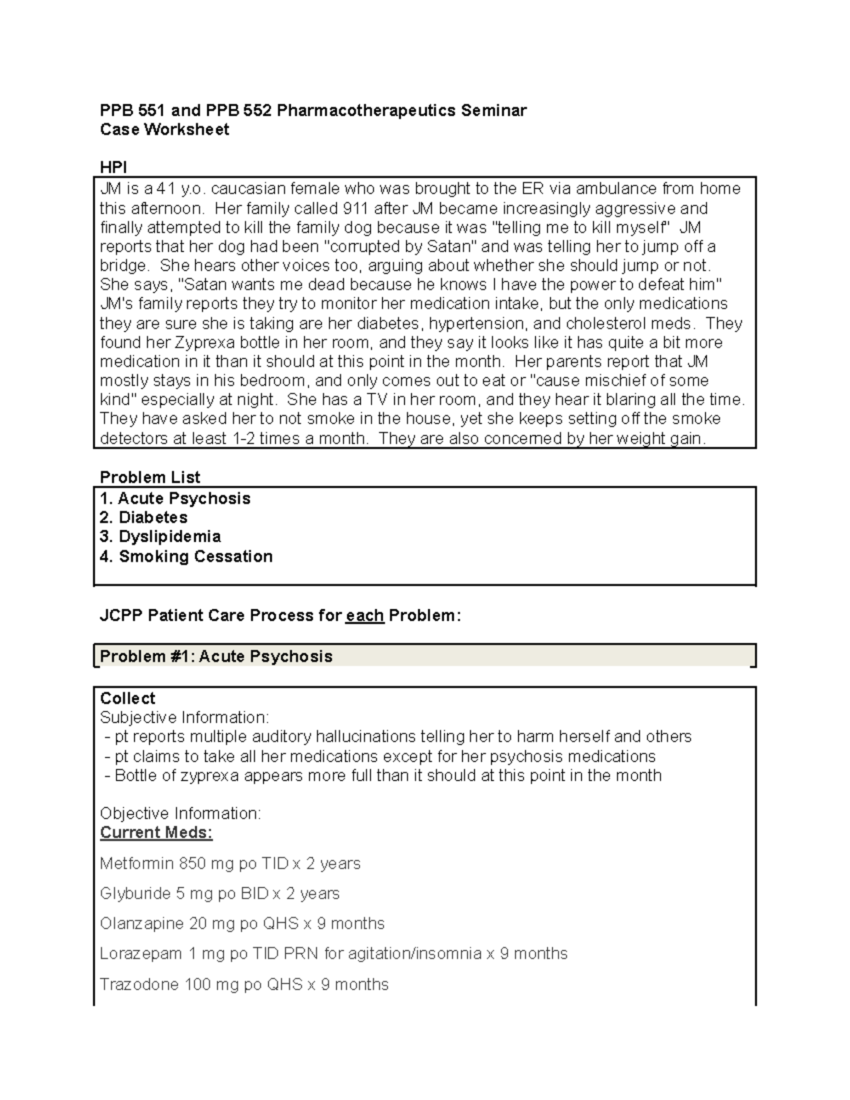 Sem 2 Case 4 - Casework - PPB 551 and PPB 552 Pharmacotherapeutics ...