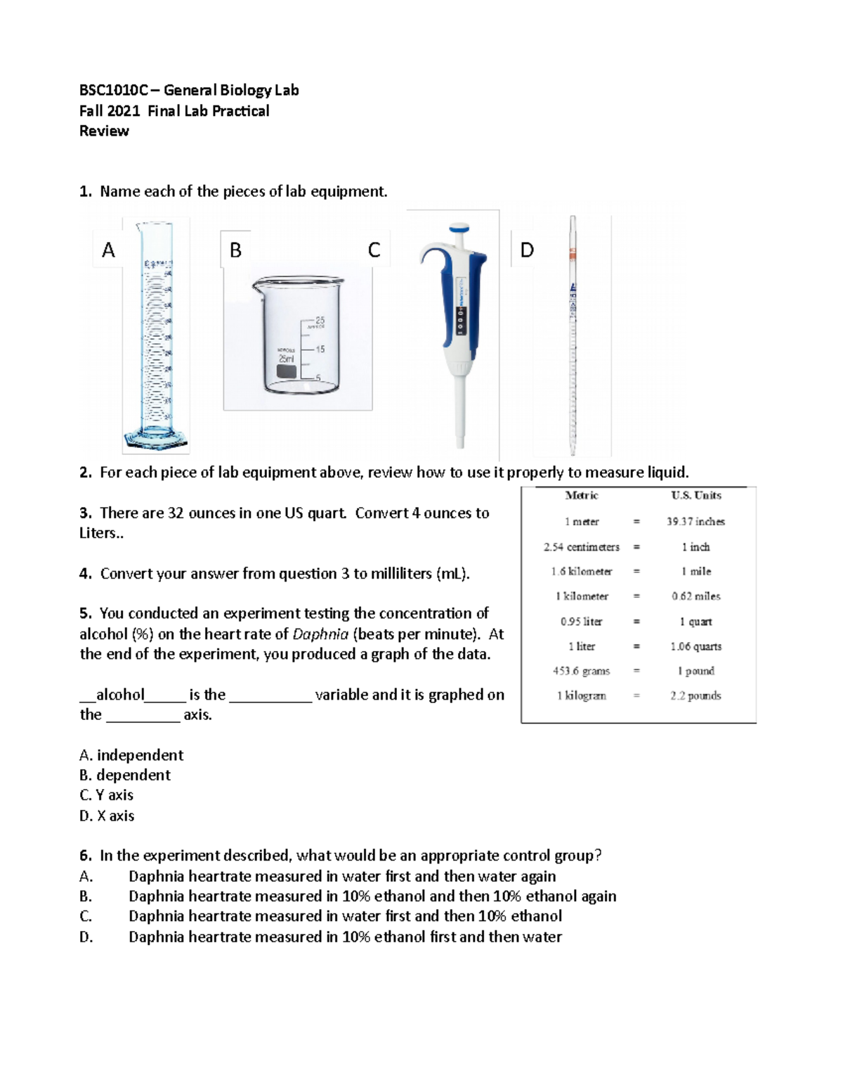 Sp22 Final Lab Practical Review Questions - BSC1010C – General Biology ...