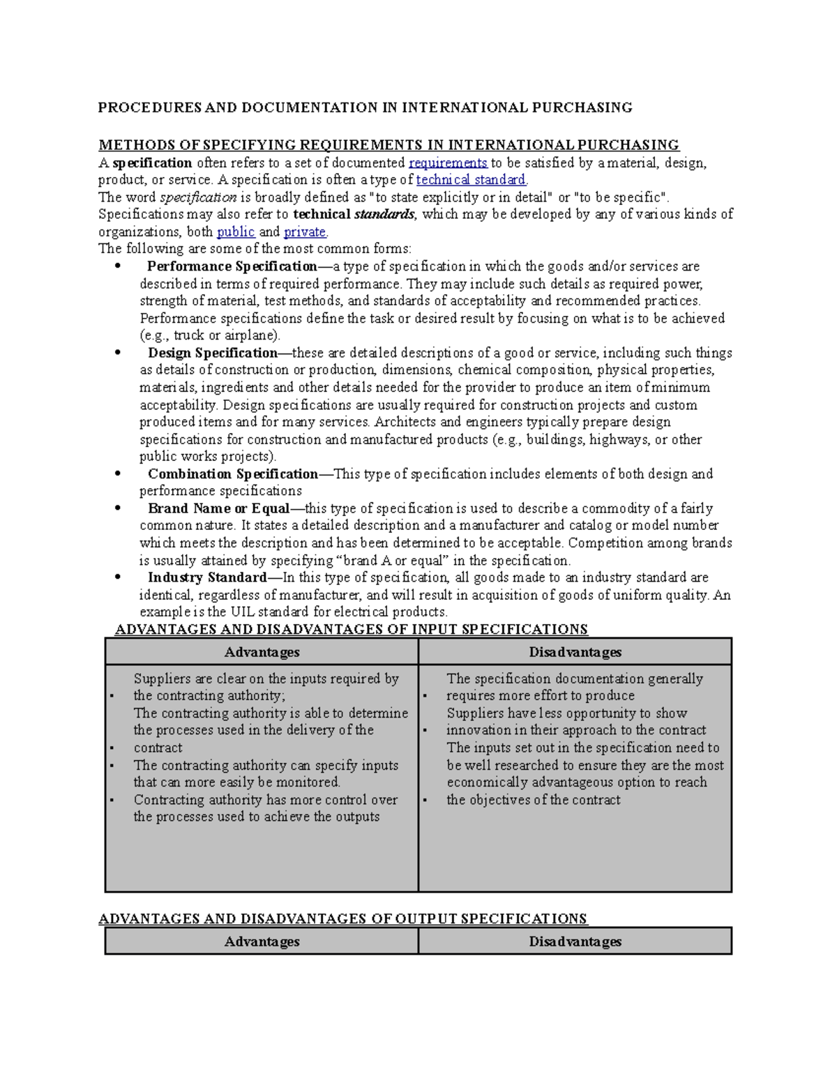 Procedures AND Documentation IN International Purchasing - PROCEDURES ...