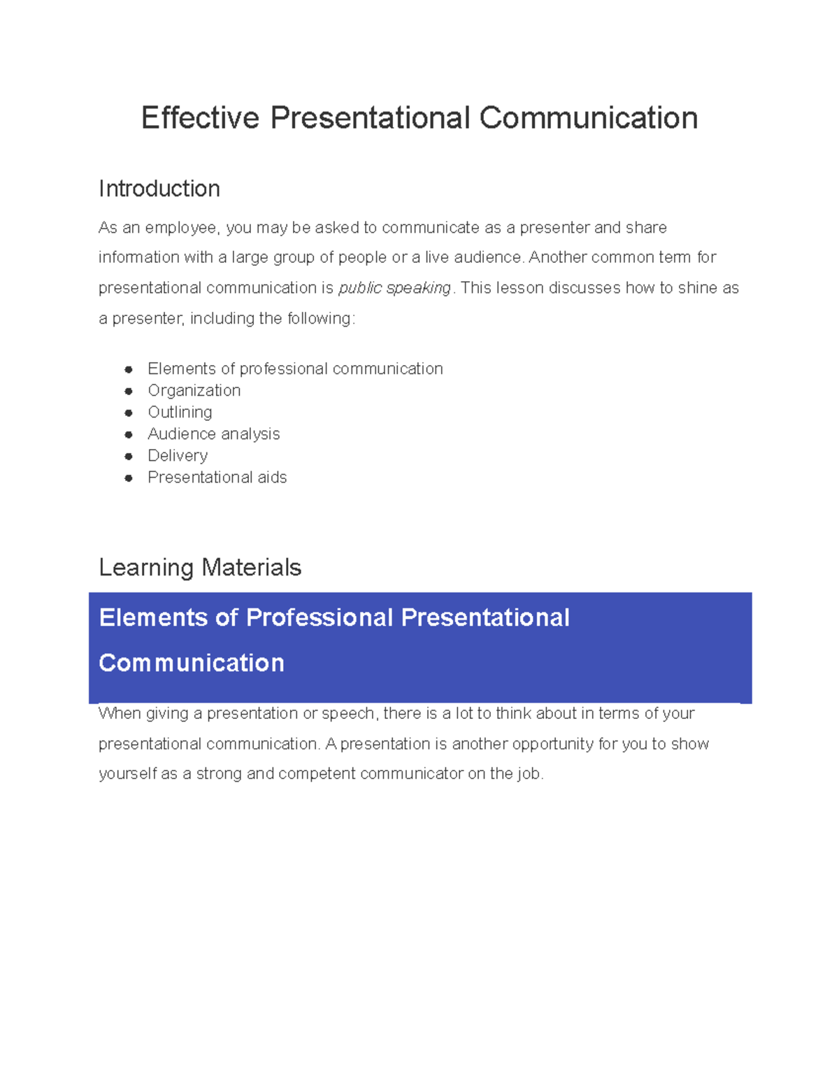 Effective Presentational Communication - Effective Presentational ...