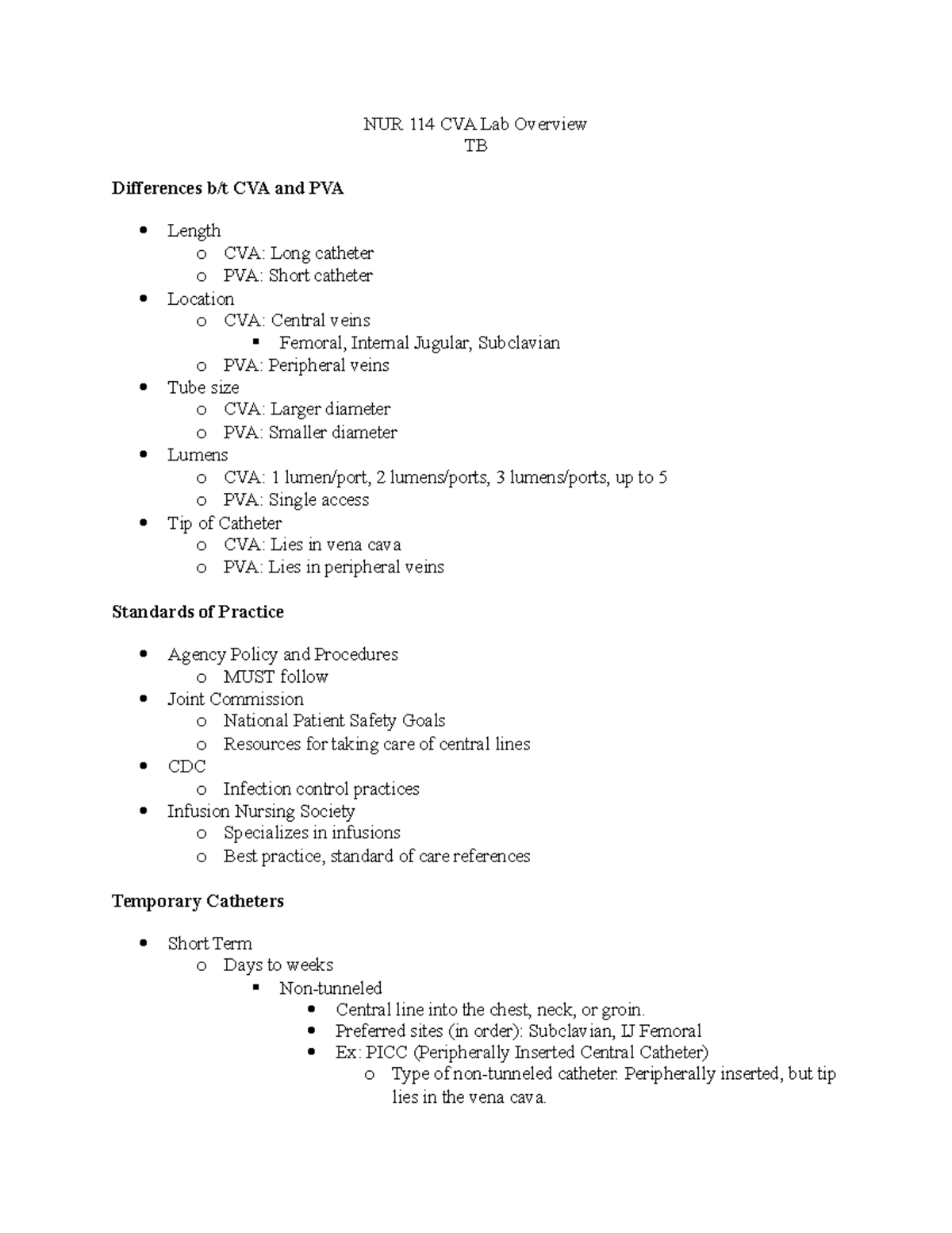 NUR 114 CVA Lab Overview - NUR 114 CVA Lab Overview TB Differences b/t ...