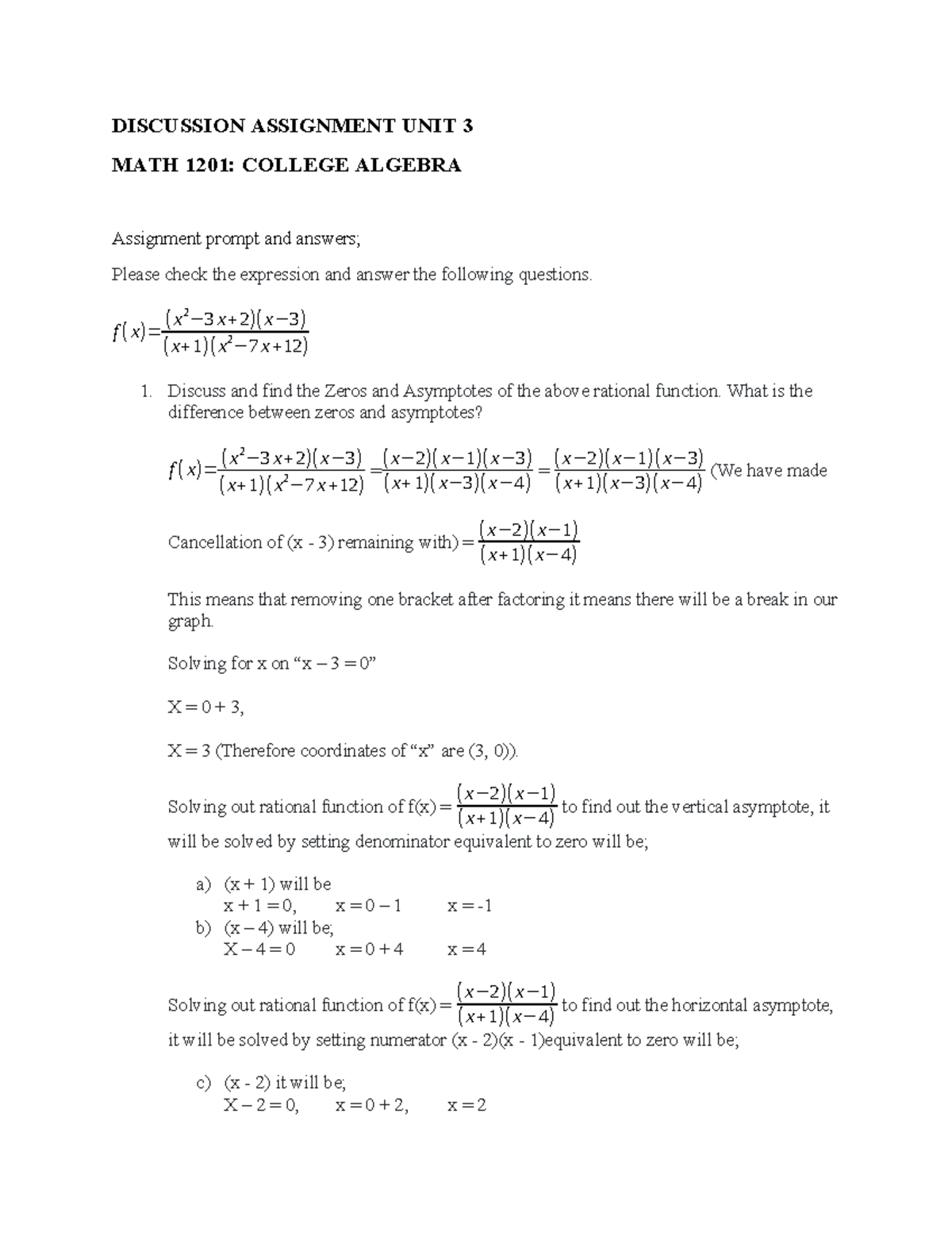 Discussion Assignment UNIT 3 - DISCUSSION ASSIGNMENT UNIT 3 MATH 1201 ...