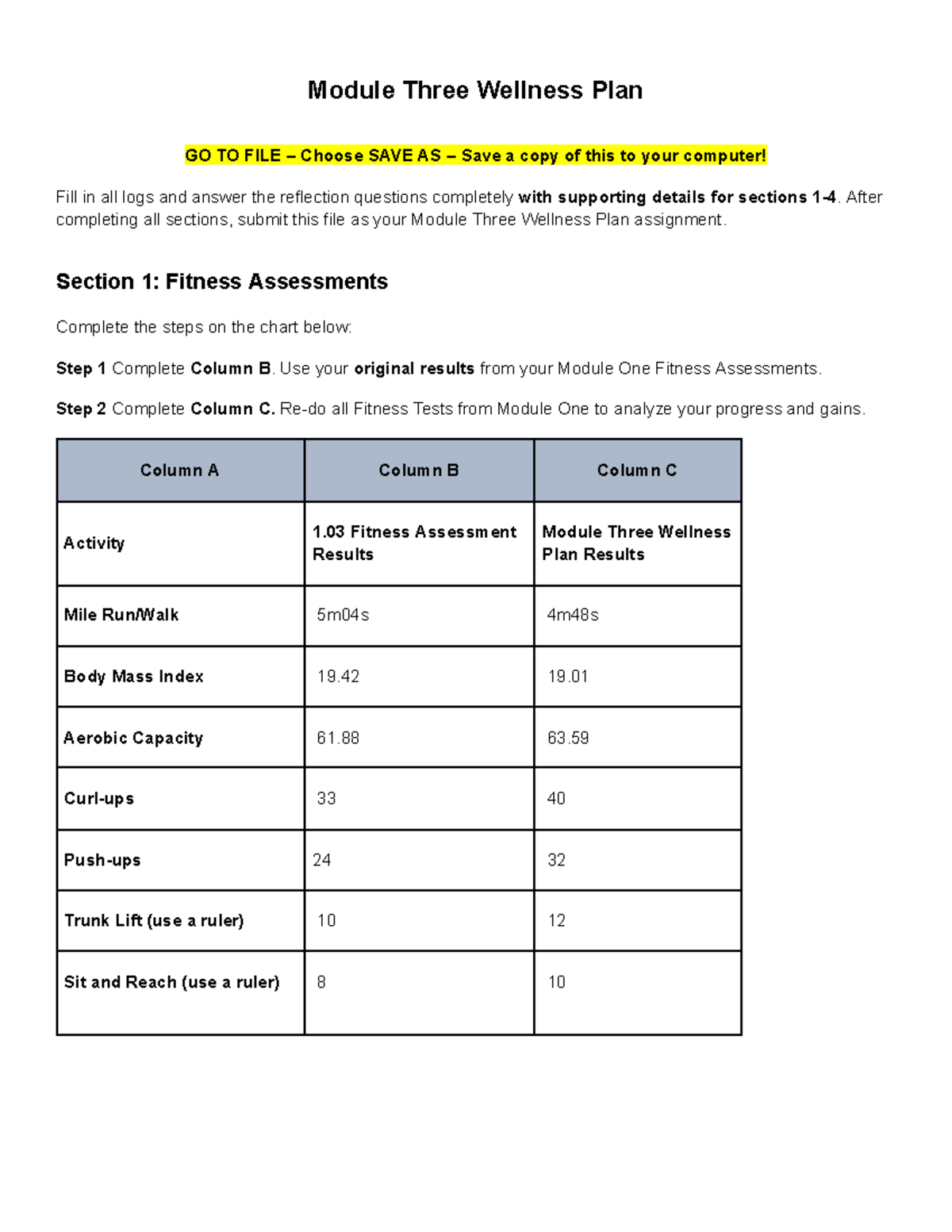 Copy of Module 3 Wellness Plan - Module Three Wellness Plan GO TO FILE ...