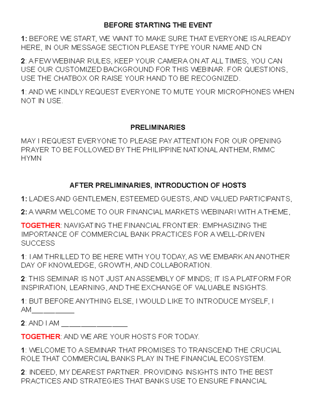Webinar Script FOR Hosts - BEFORE STARTING THE EVENT 1: BEFORE WE START ...