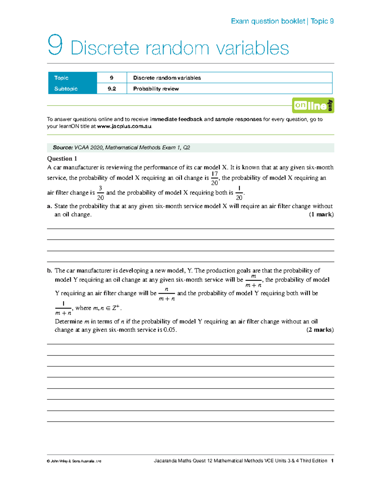 Ch9 Exam question booklet - 9 Discrete random variables Topic 9 Discrete random variables ...