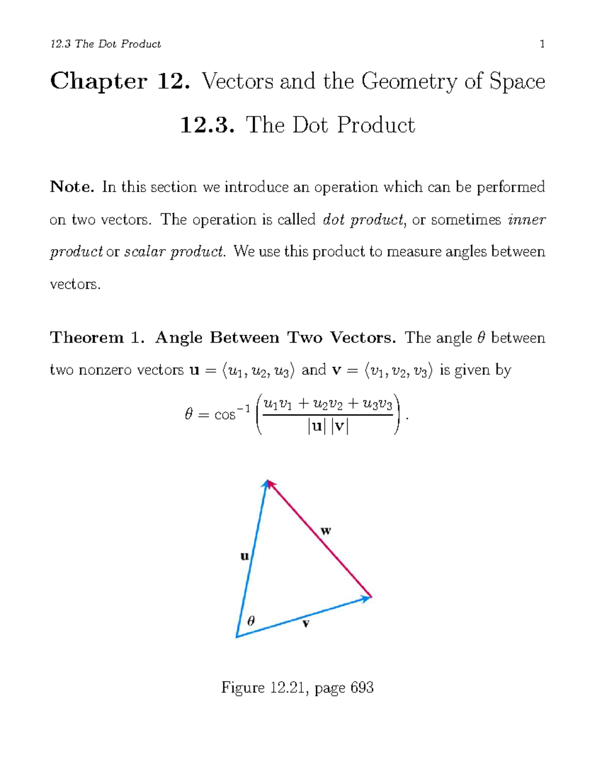 The Dot Product - Chapter 12. Vectors and the Geometry of Space 12. The ...