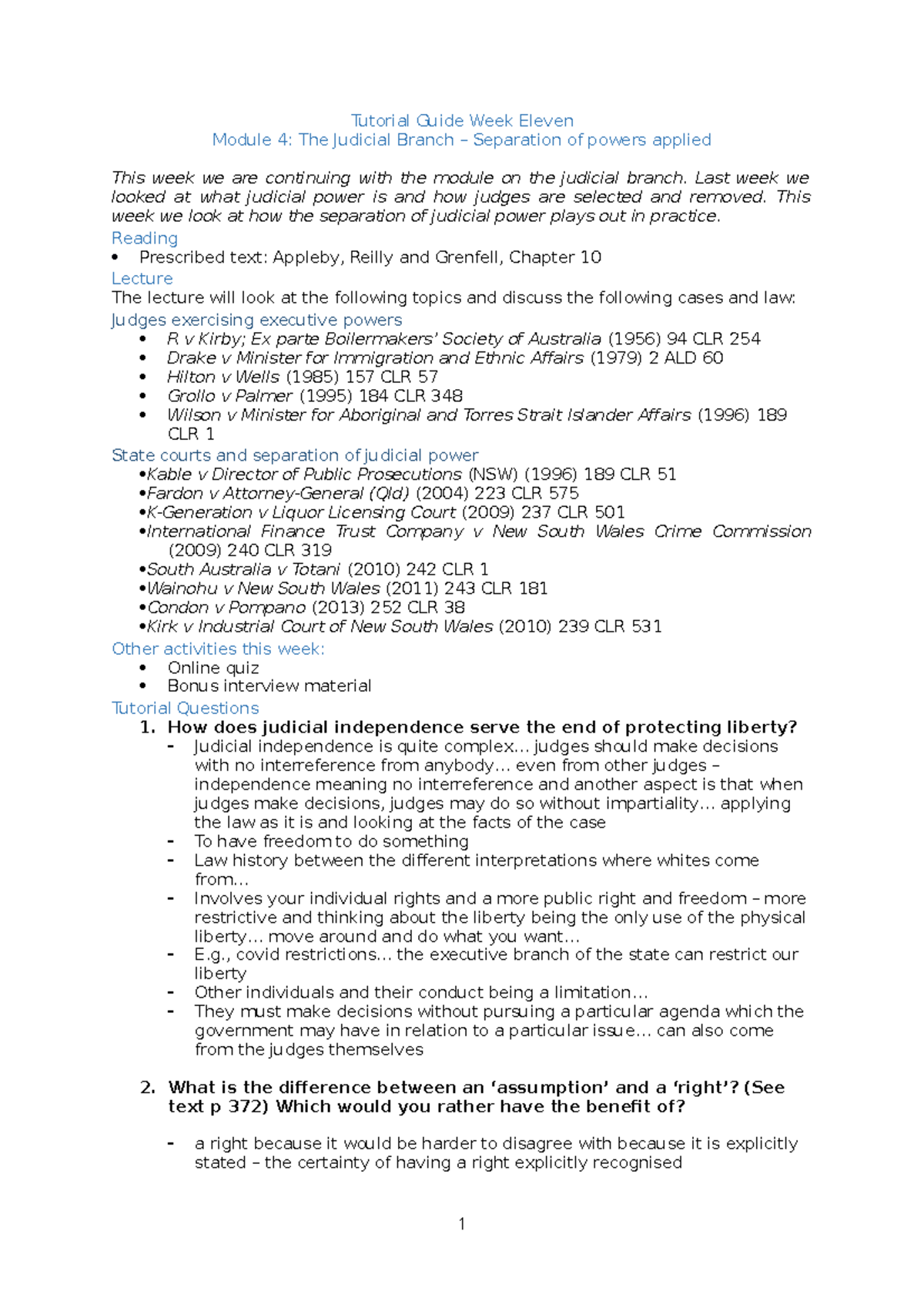 Tutorial Guide Week 11 - Lecture notes - Tutorial Guide Week Eleven ...