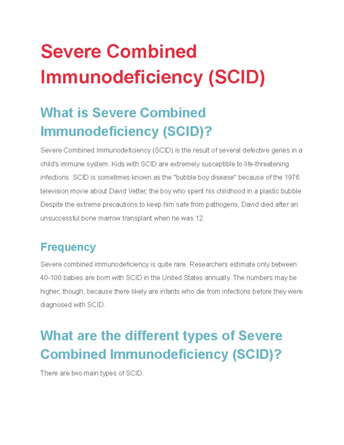 Severe Combined Immunodeficiency (SCID)-2 - Severe Combined ...