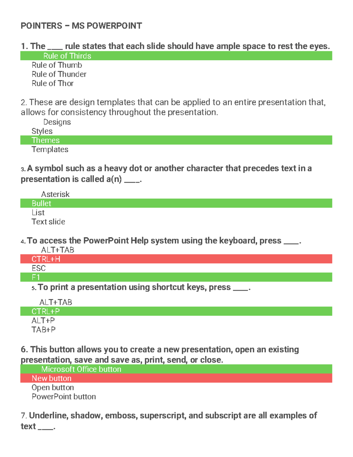Questions- Powerpoint- Lesson - POINTERS – MS POWERPOINT 1. The ...