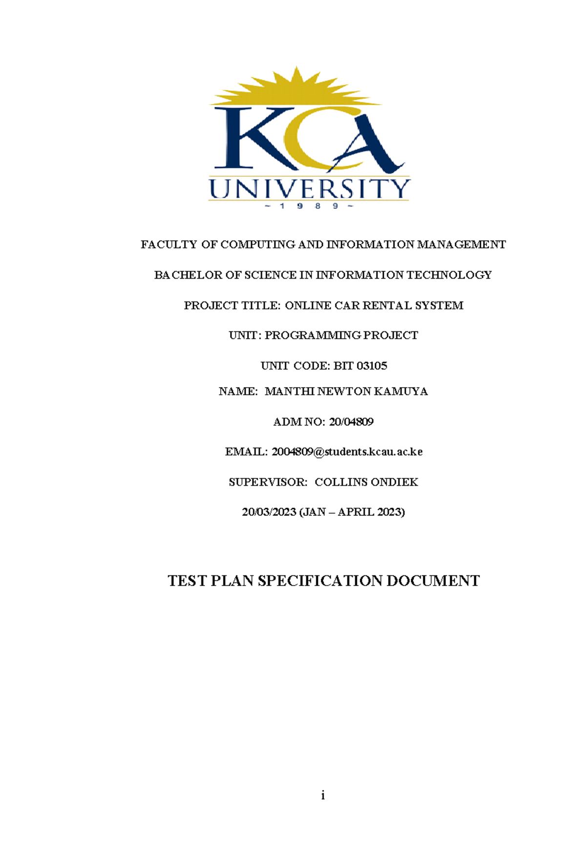 Test Manual main - FACULTY OF COMPUTING AND INFORMATION MANAGEMENT ...