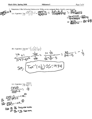 MATH 124 midterm 1 - Comprehensive Review Guide for Math 124 First ...