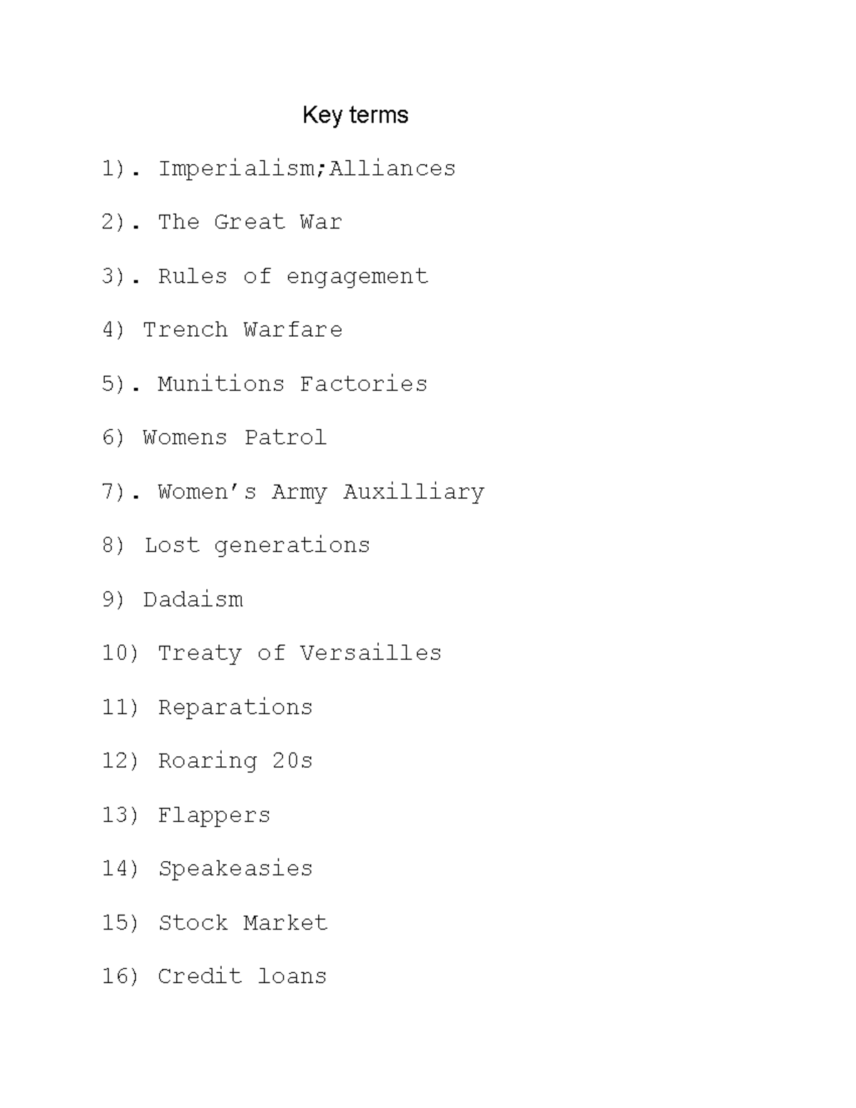 Key terms - notes - Key terms 1). Imperialism;Alliances 2). The Great ...