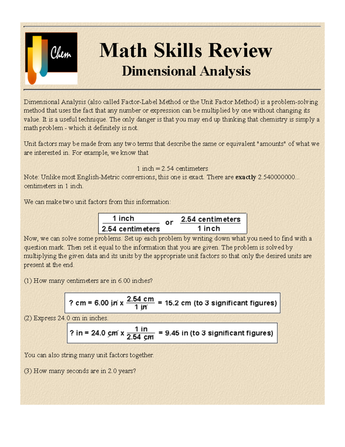 Math Skills - Dimensional Analysis - Math Skills Review Dimensional ...