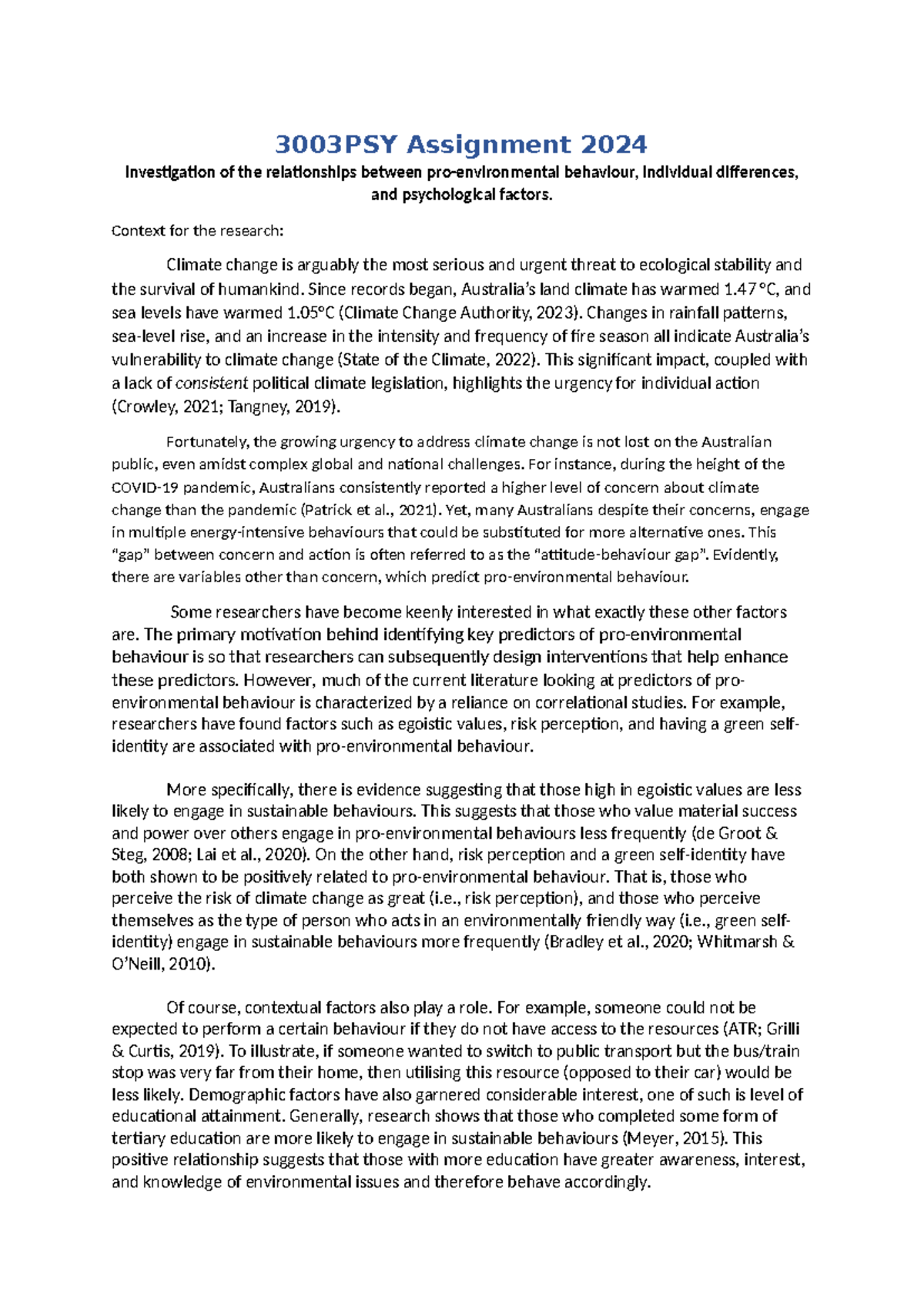 3003PSY Assignment 2024 Info sheet and coding book - 3003PSY Assignment 2024 Investigation of ...