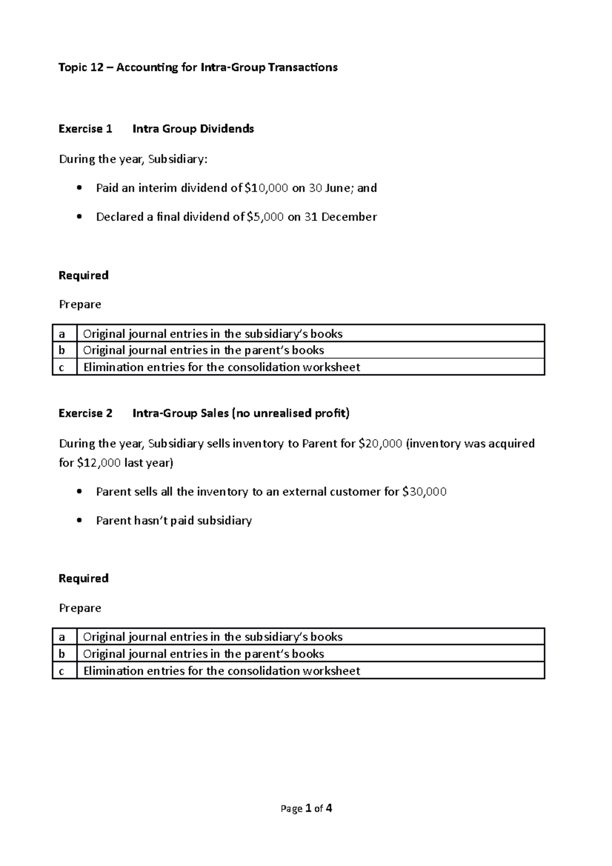 Topic 12 - Intra Group Transactions - Illustrative Examples - Topic 12 ...