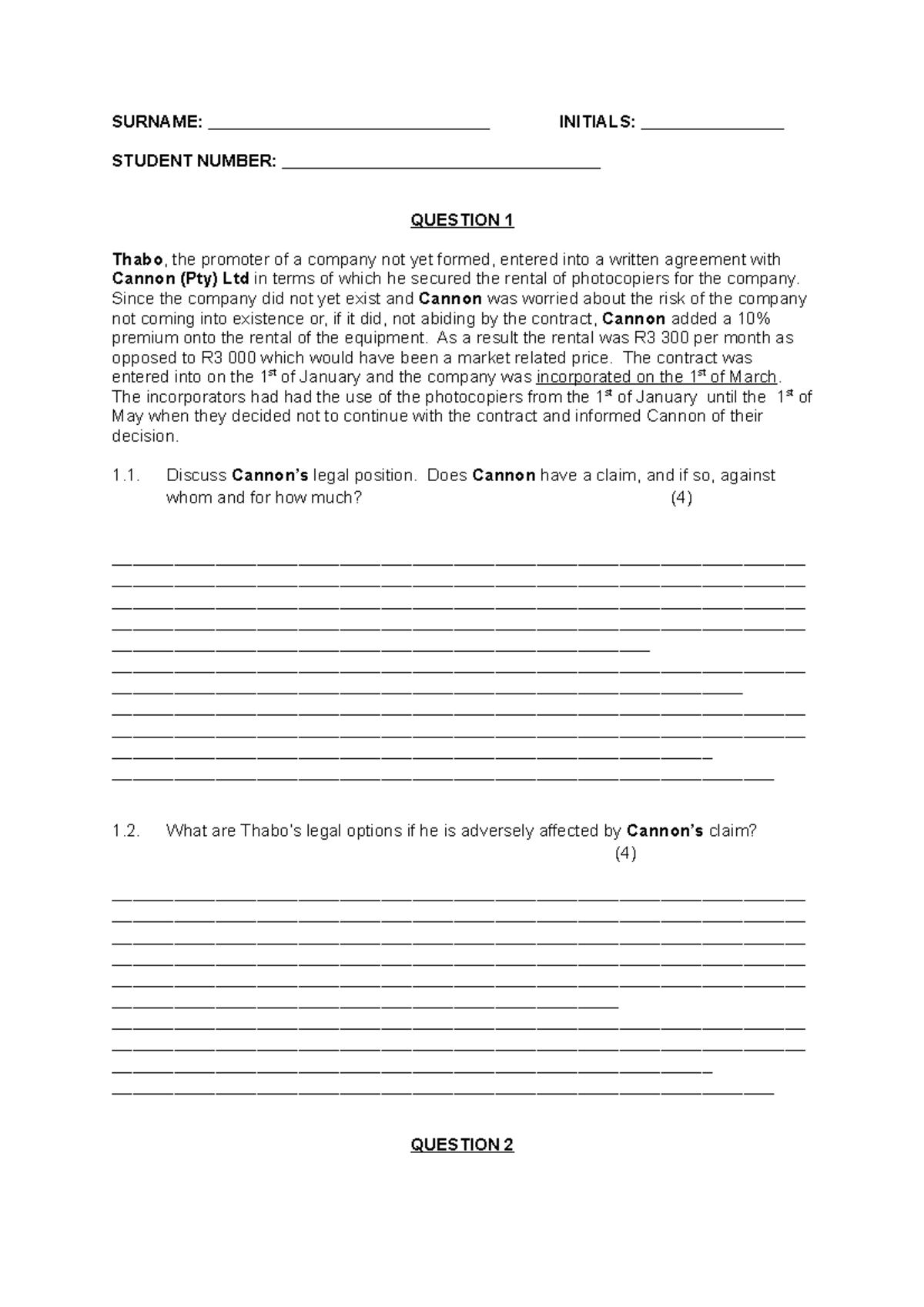 2017 Test 2 Student Version - SURNAME: INITIALS: STUDENT NUMBER ...