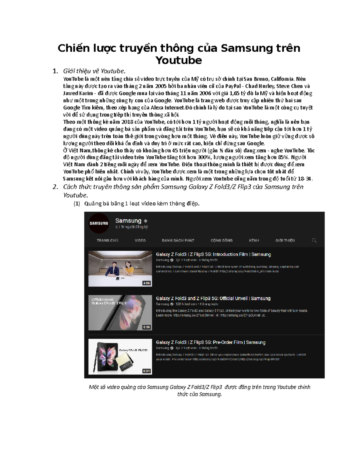 Chiến lược truyền thông của Samsung trên Youtube - Gi i thi u vềề Youtubeớ ệ. YouTube là m t ...