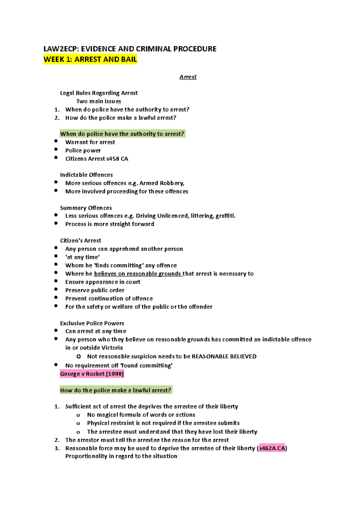 LAW2ECP Semester Notes - LAW2ECP: EVIDENCE AND CRIMINAL PROCEDURE WEEK ...
