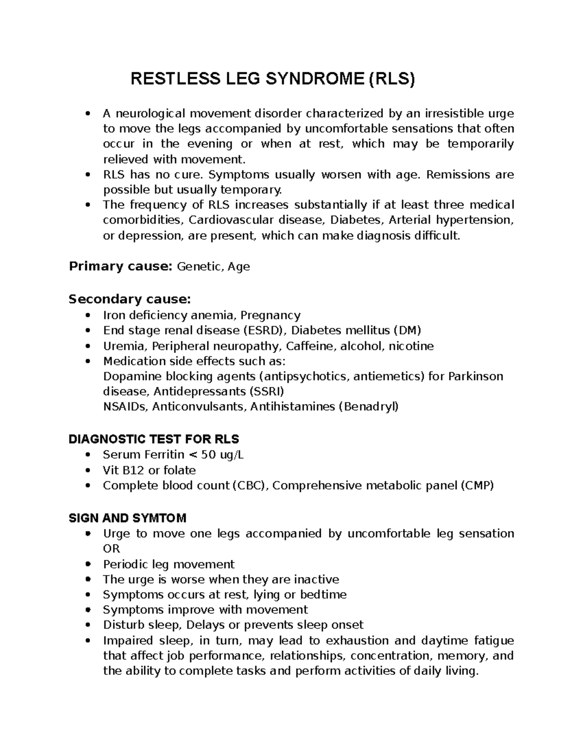 Restless LEG Syndrome-1 - RESTLESS LEG SYNDROME (RLS) A neurological ...