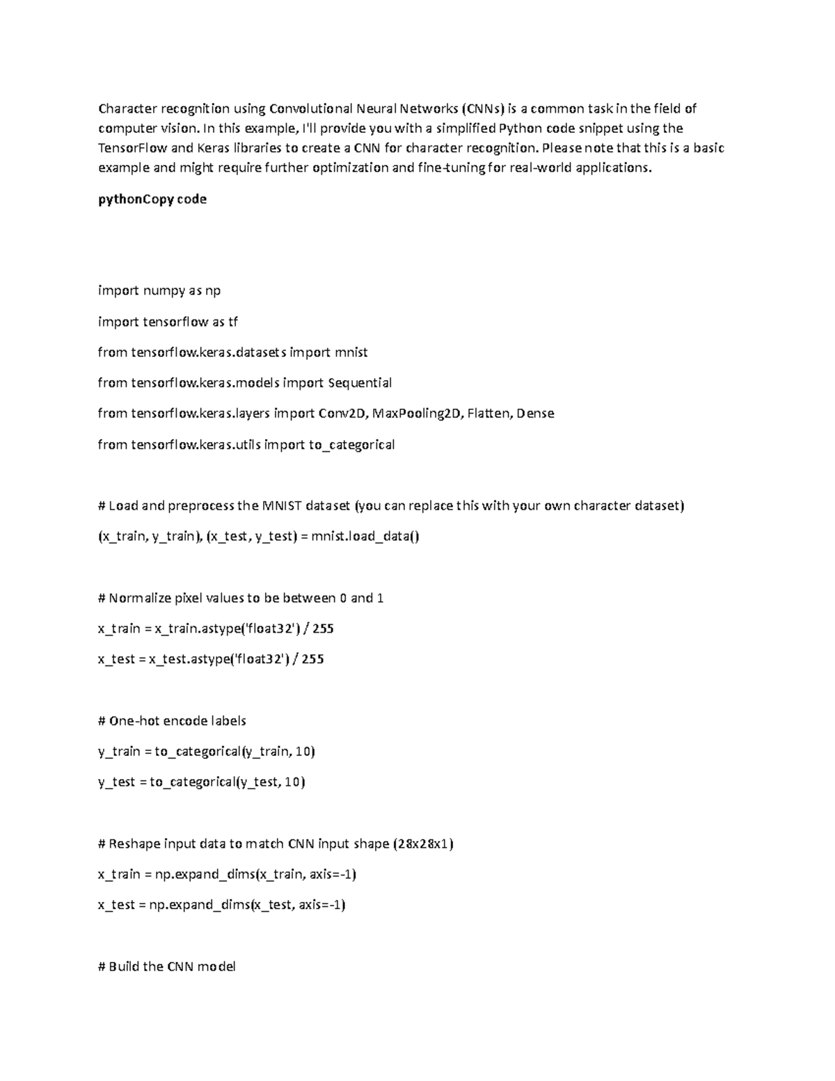 Character Recognition Coding Convolutional Neural Networks Character