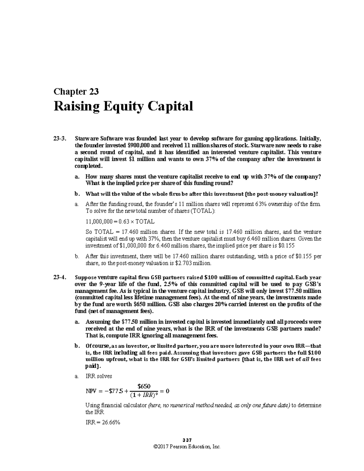 PS01 BDM23 Q&A - exercise - 337 Chapter 23 Raising Equity Capital 23-3 ...