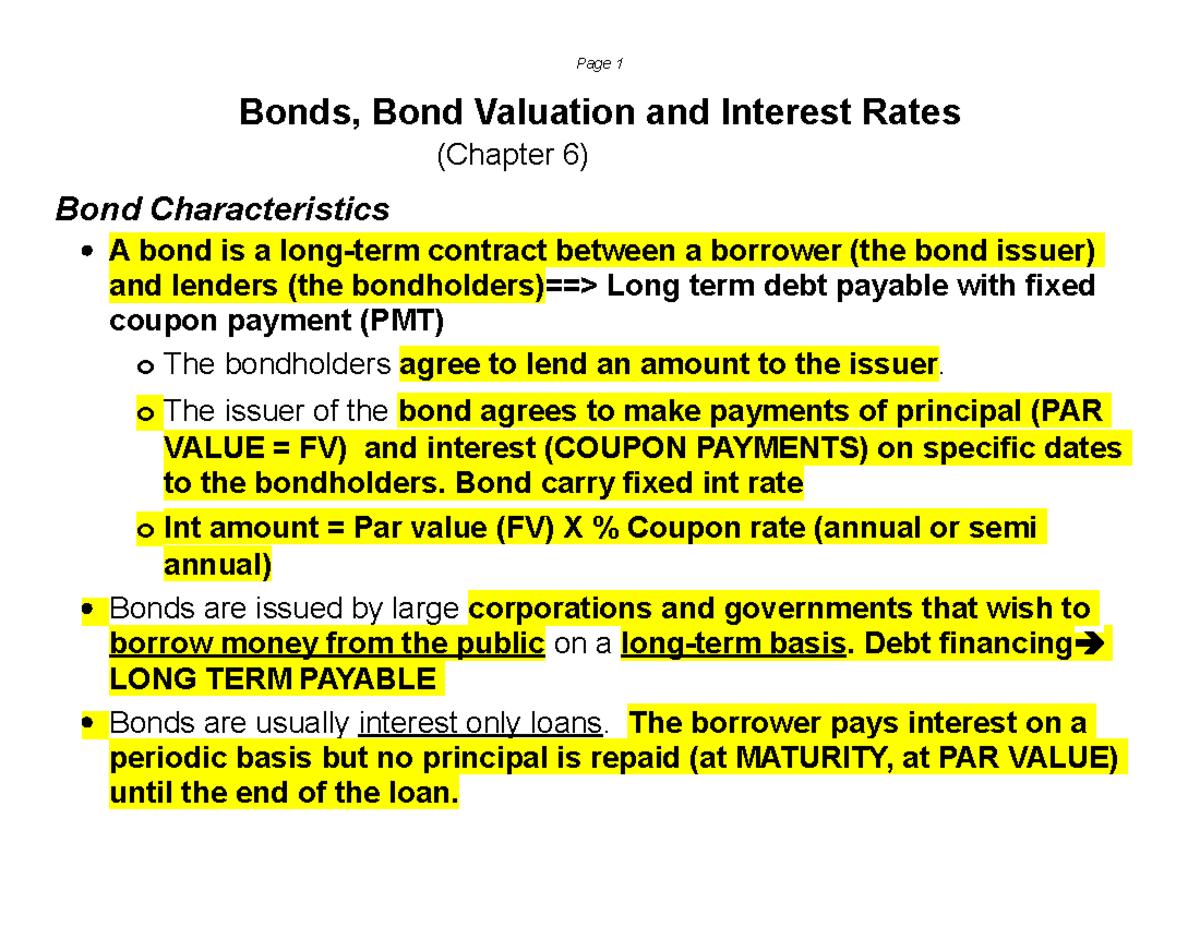 Chapter 6 2019 - lecture note - Bonds, Bond Valuation and Interest ...