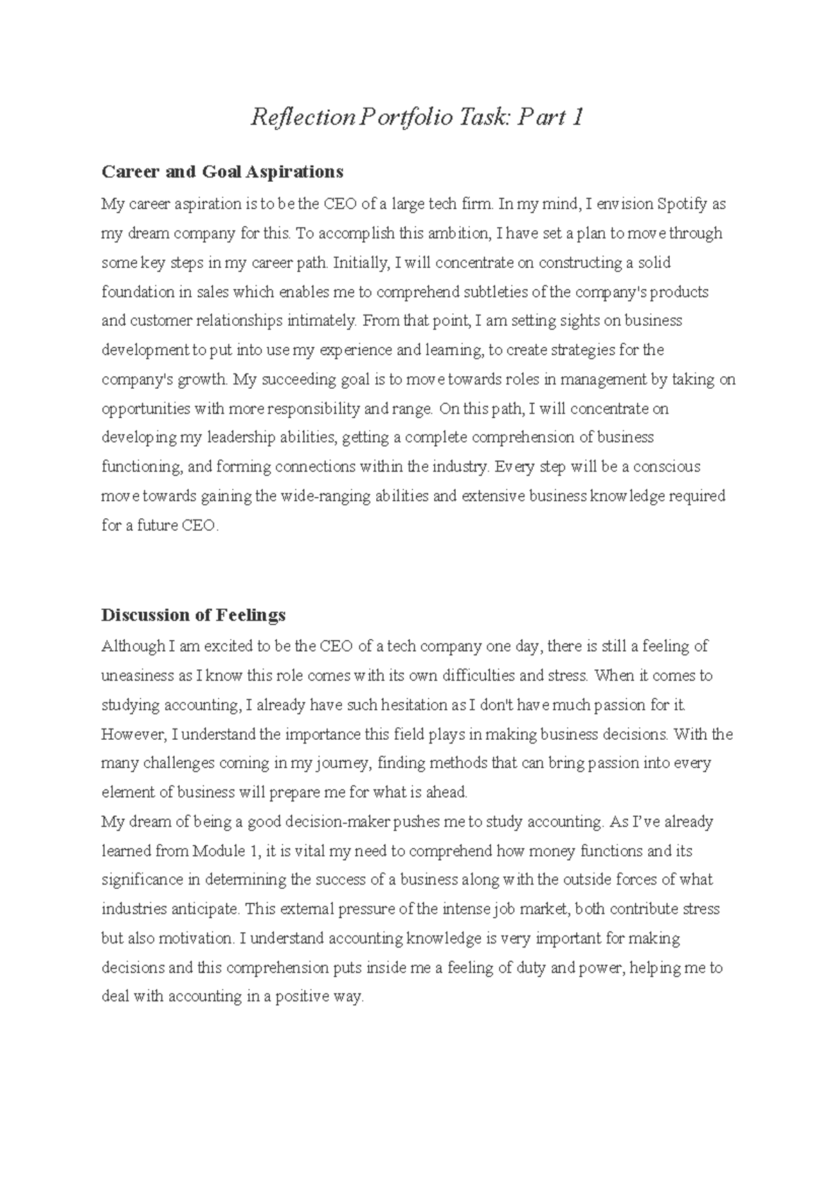 Reflection Portfolio Task Part 1 - In my mind, I envision Spotify as my ...