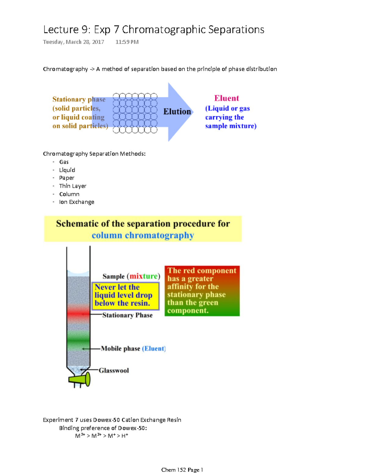 Lecture 9 Exp 7 Chromatographic Separations - Lecture 9: Exp 7 ...