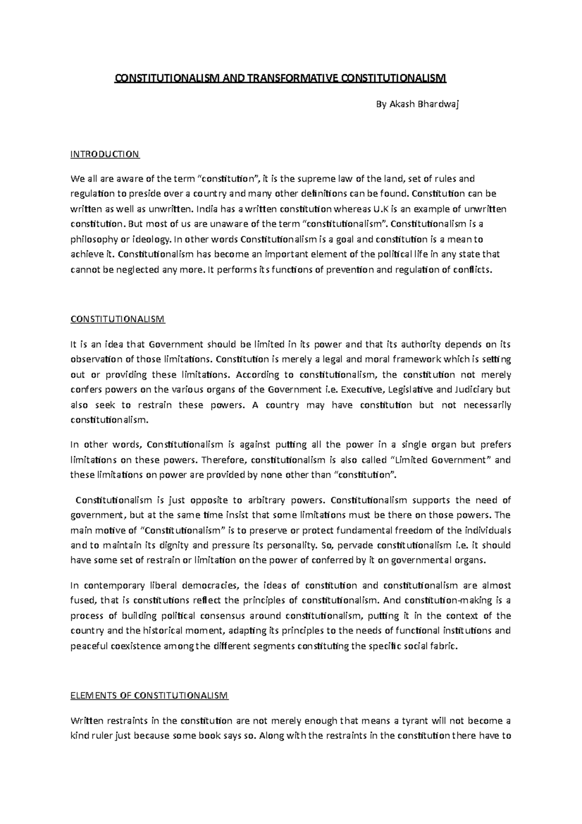 Constitutionalism And Transformative Constitutionalism