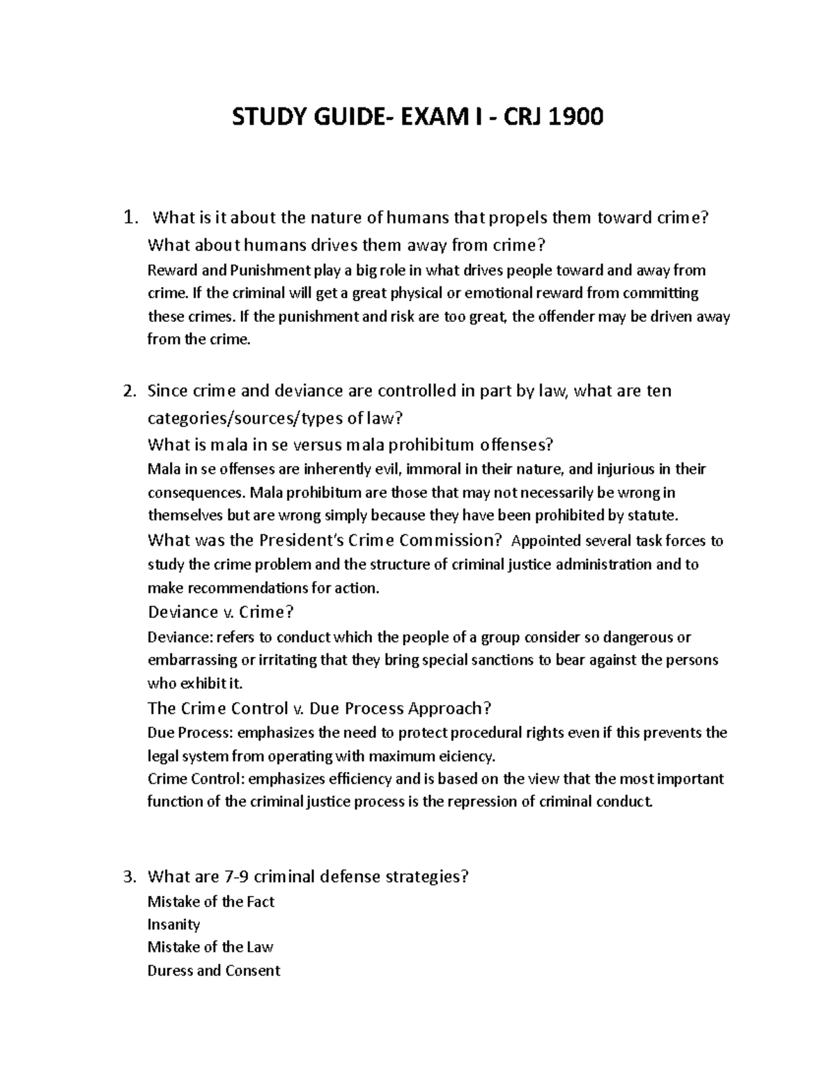 Study Guide, Exam I CRJ 1900 - STUDY GUIDE- EXAM I - CRJ 1900 1. What ...