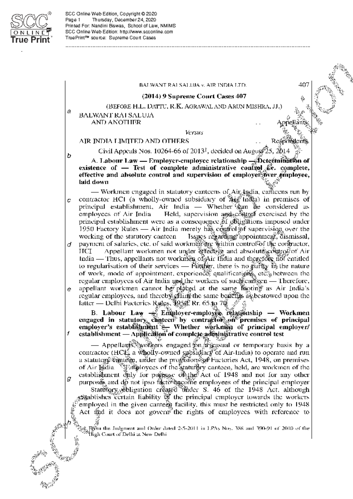 Balwant Rai v Air India - case - TruePrint™ source: Supreme Court Cases ...