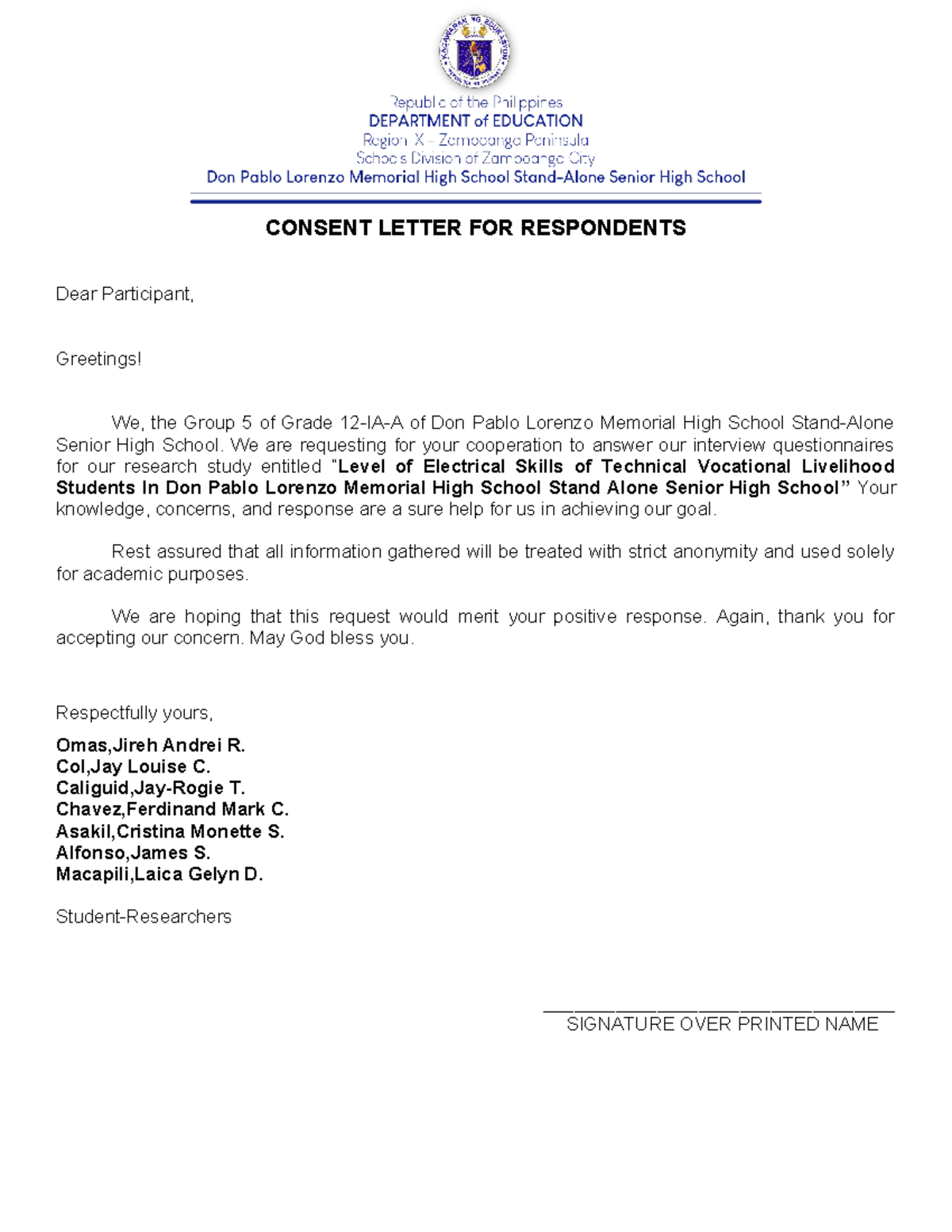 Consent-Letter - hshshs - CONSENT LETTER FOR RESPONDENTS Dear ...