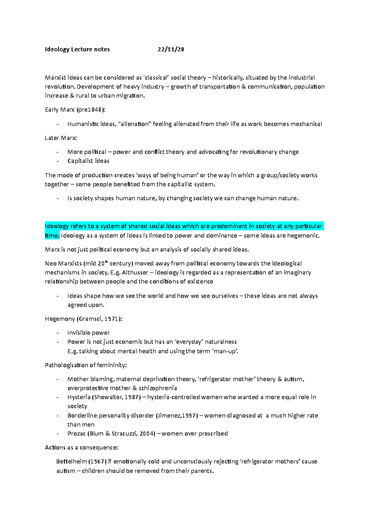 Ideology Lecture notes - Development of heavy industry – growth of ...