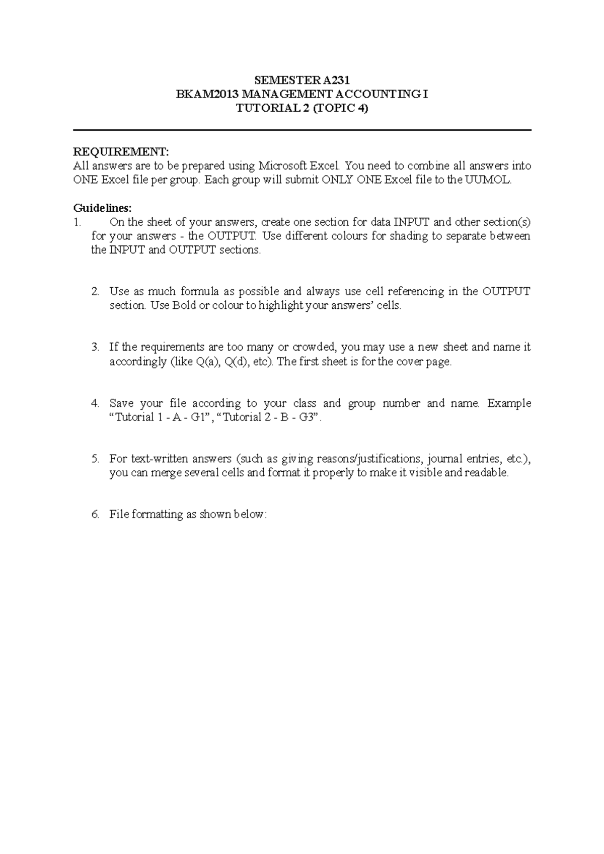 Tutorial 2 - tuto 2 - SEMESTER A BKAM2013 MANAGEMENT ACCOUNTING I ...