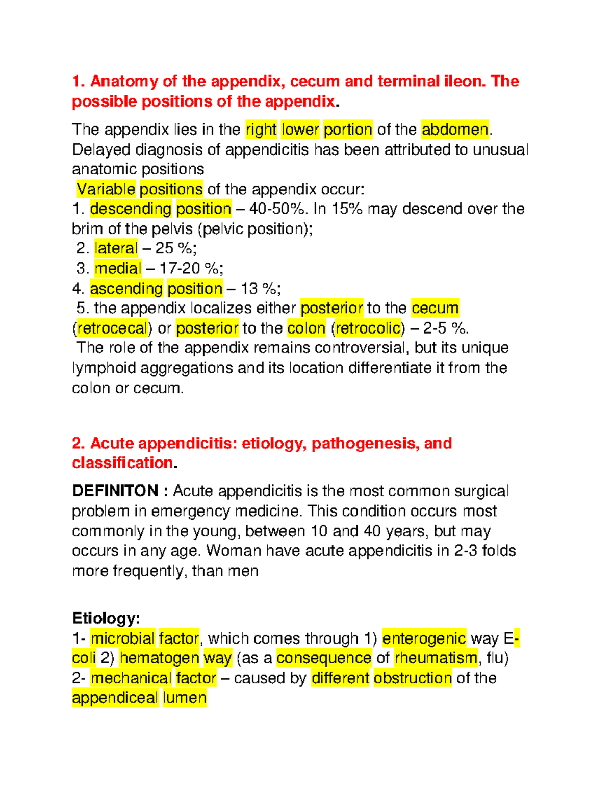Surgery exam questions with solved answers - 1. Anatomy of the appendix ...