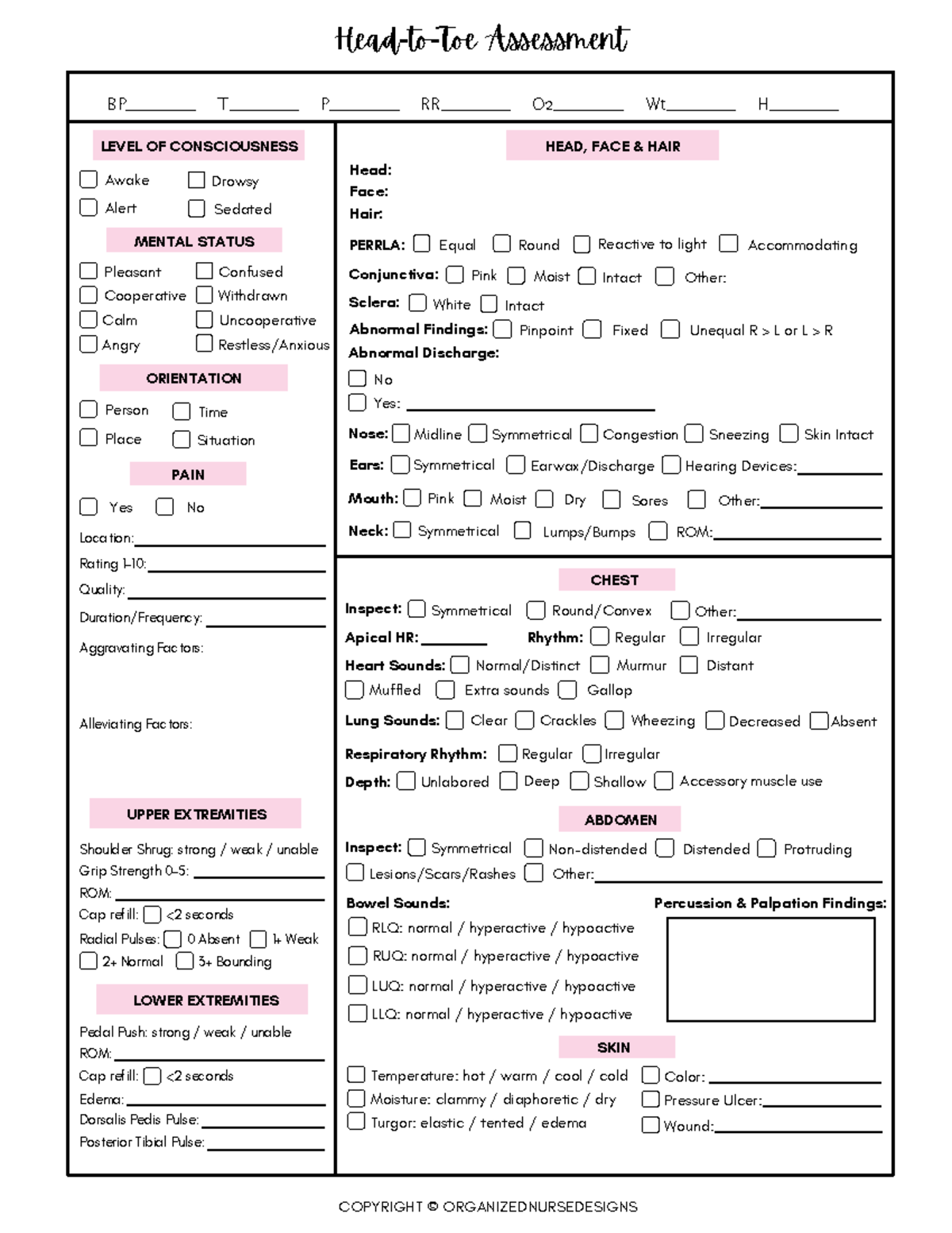 Head-To-Toe USLetter - Head to toe sheet - ROM: Head-to-Toe Assessment ...