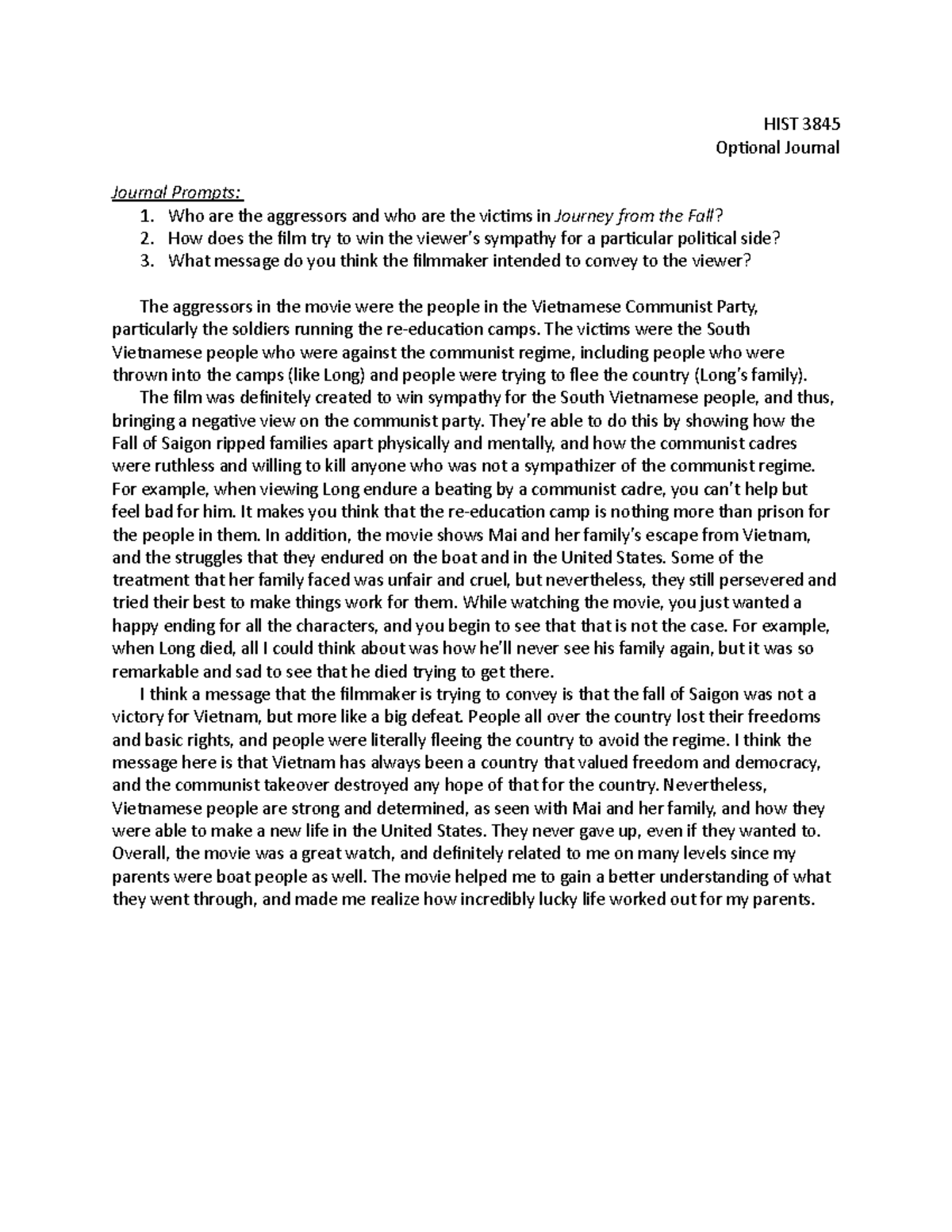 Journey from the Fall Optionl Journal - HIST 3845 Optional Journal ...