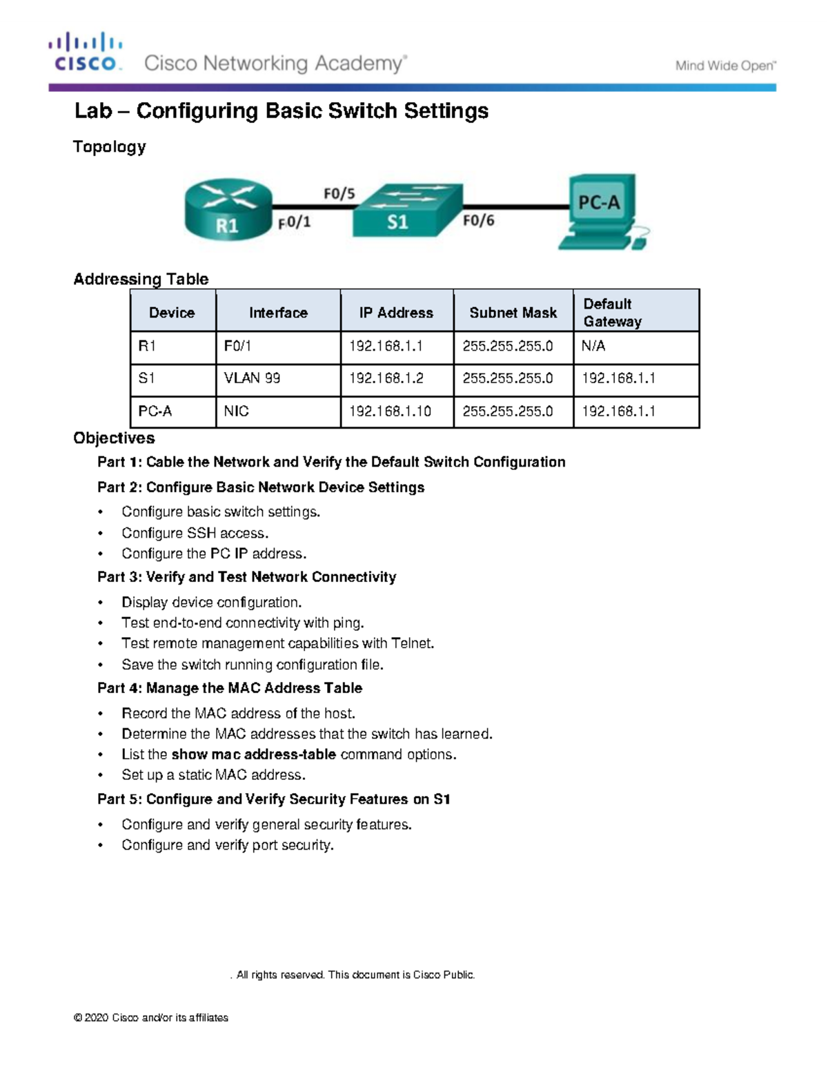 Practical Lab 7 - ####### © 2020 Cisco and/or its affiliates Topology ...