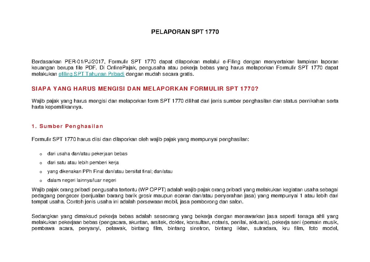 E filing SPT 1770 - PELAPORAN SPT 1770 Berdasarkan PER-01/PJ/2017 ...
