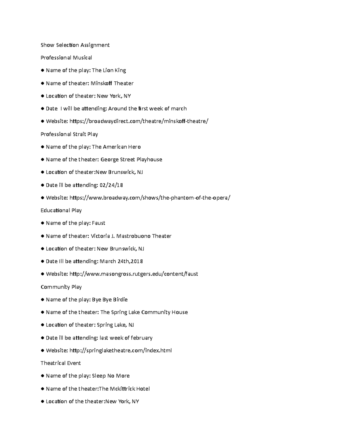 Show Selection Assignment - Show Selection Assignment Professional ...