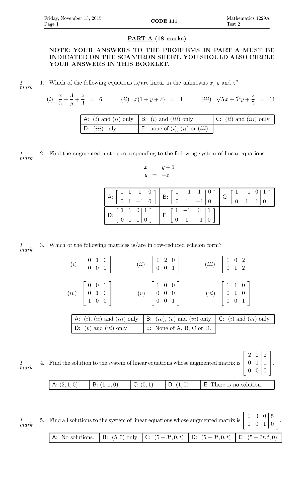 Test 2 2015 - Test - Friday, November 13, 2015 Page 1 CODE 111 ...
