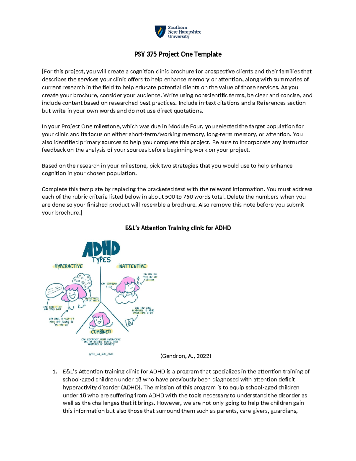 PSY 375 Project One: Cognition Clinic Brochure for ADHD - PSY 375 ...