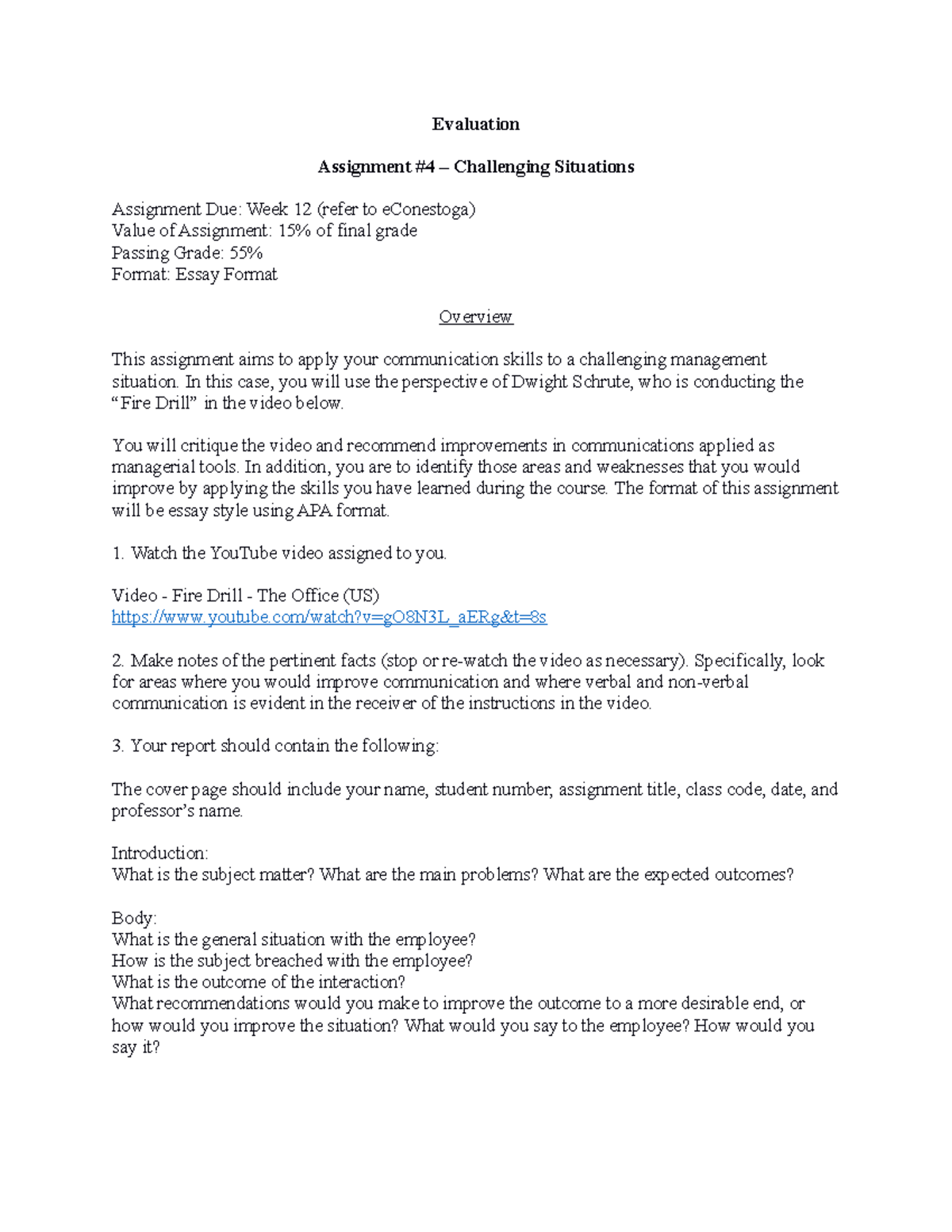 Assignment #4 - Difficult Situations 2023 - Evaluation Assignment #4 ...