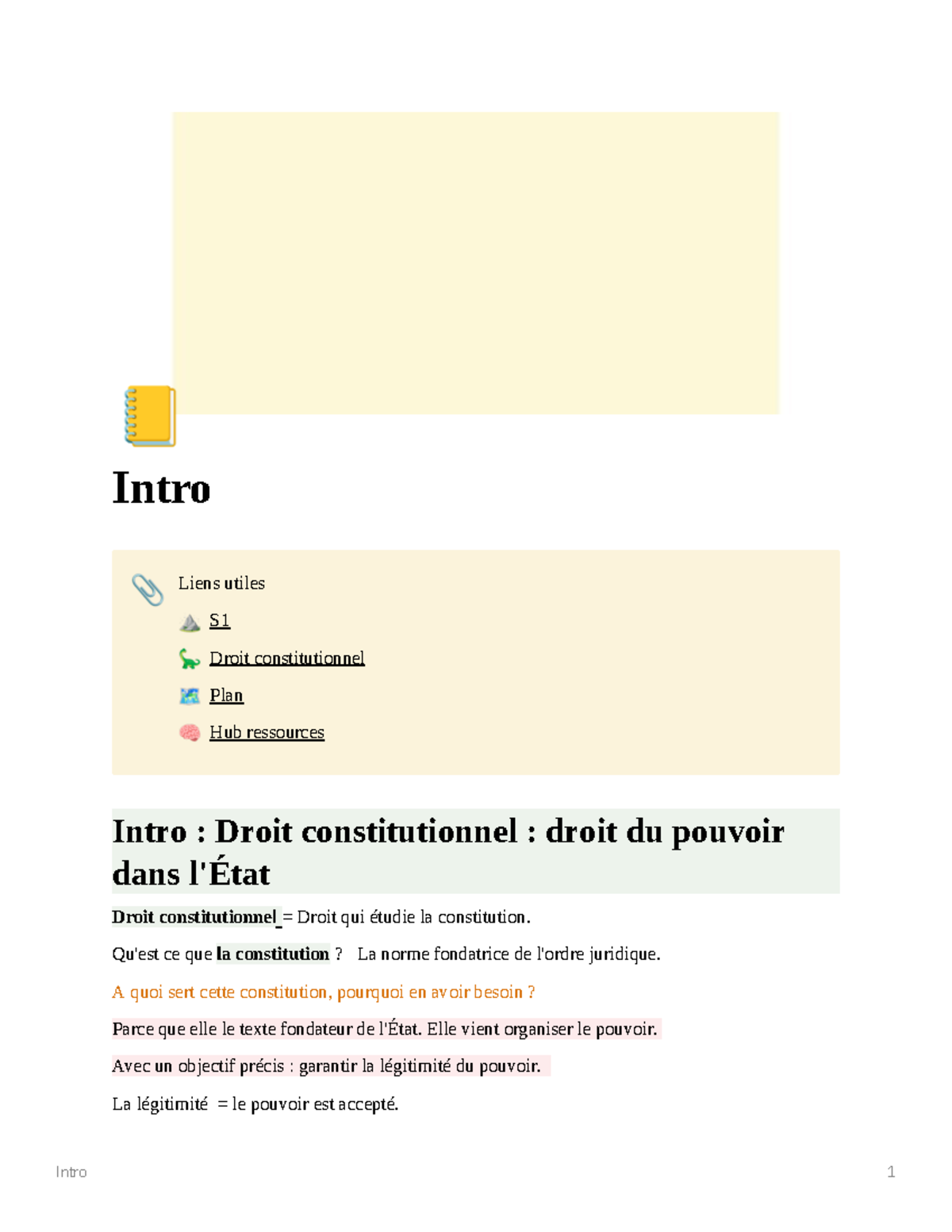 Droit constit S1 [11] - Intro 1 Intro Liens utiles S Droit ...