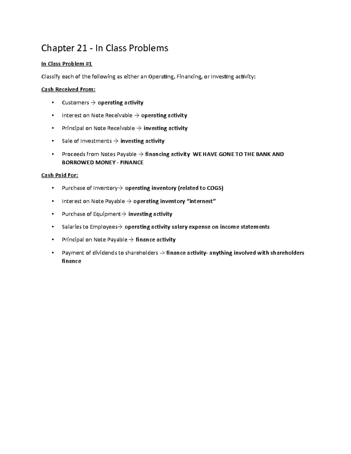 Chapter 21 In Class Problems - Chapter 21 - In Class Problems In Class ...